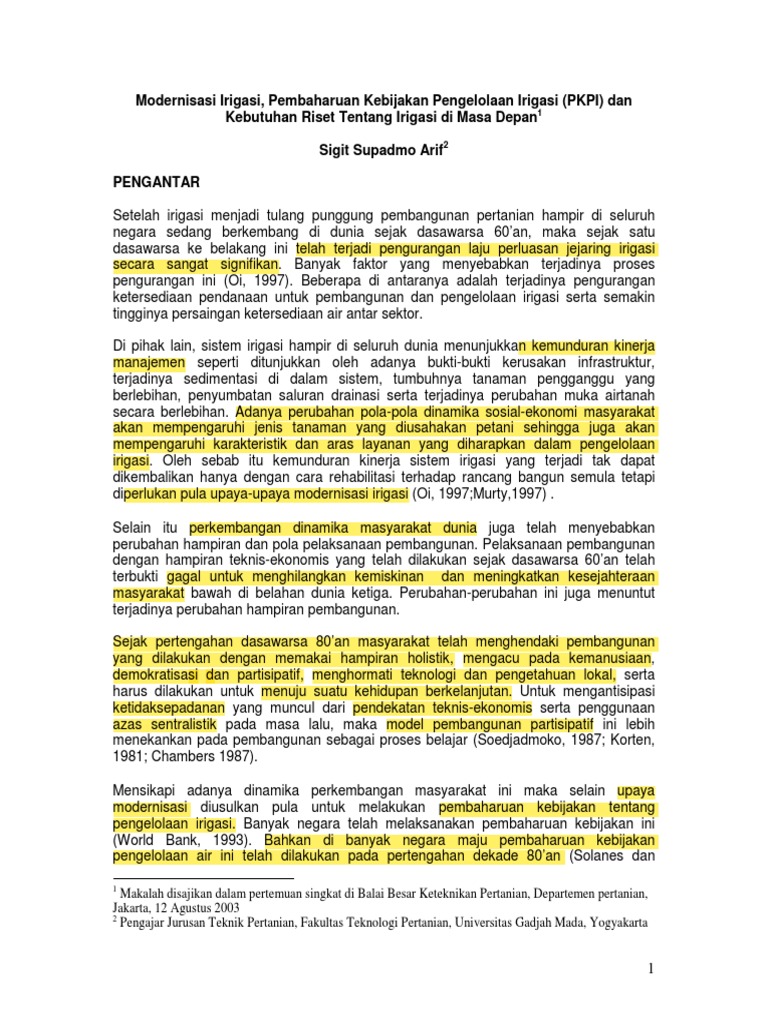 Pengantar Modernisasi Irigasi by Prof Sigit | PDF