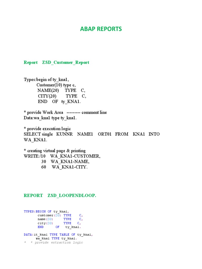 Abap Reports | PDF | Control Flow | Computer Data Abap Reports | PDF | Control Flow | Computer Data