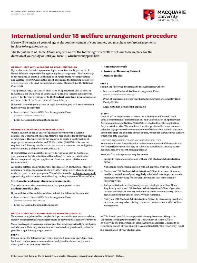 International Under 18 Welfare Arrangement Form - June22 | PDF | Legal ...