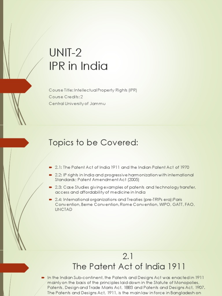 IPR UNIT 2 Notes | PDF | Intellectual Property | Patent