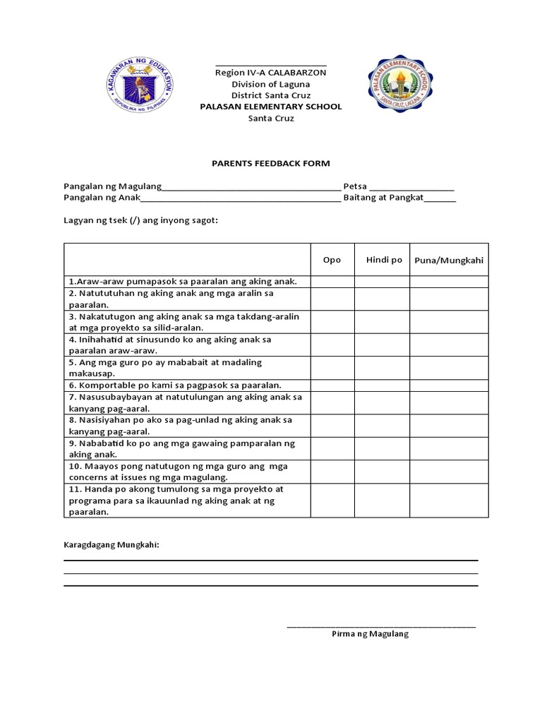Parents Feedback Form | PDF