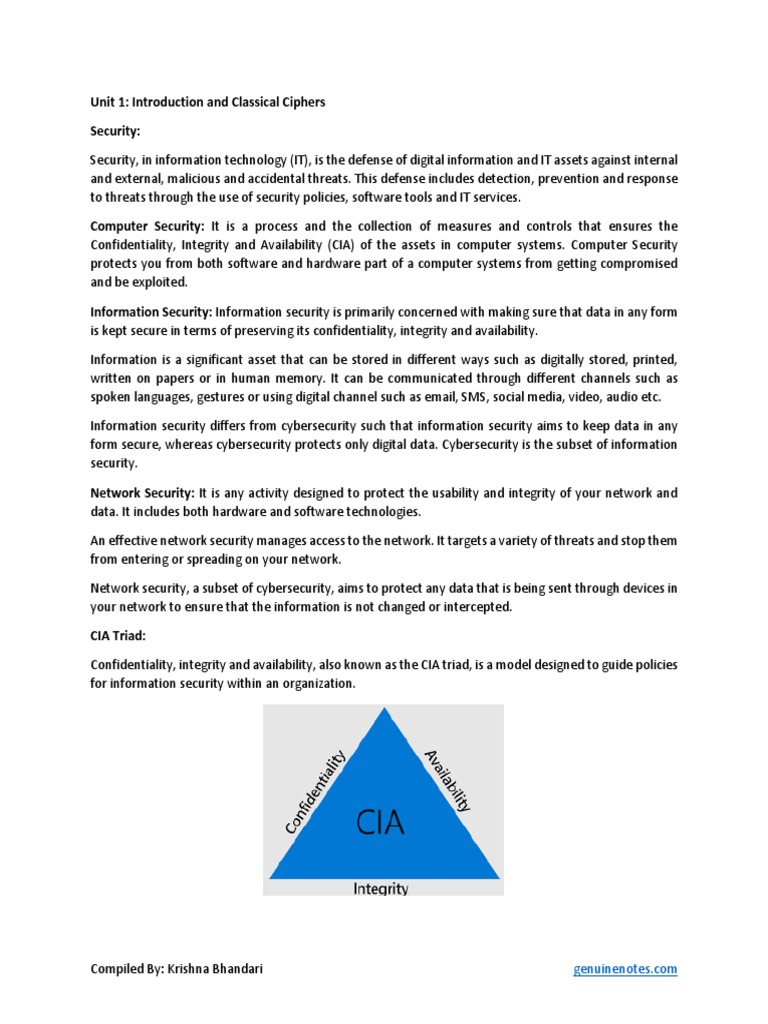 Unit 1 Introduction and Classical Ciphers | PDF | Information Security ...