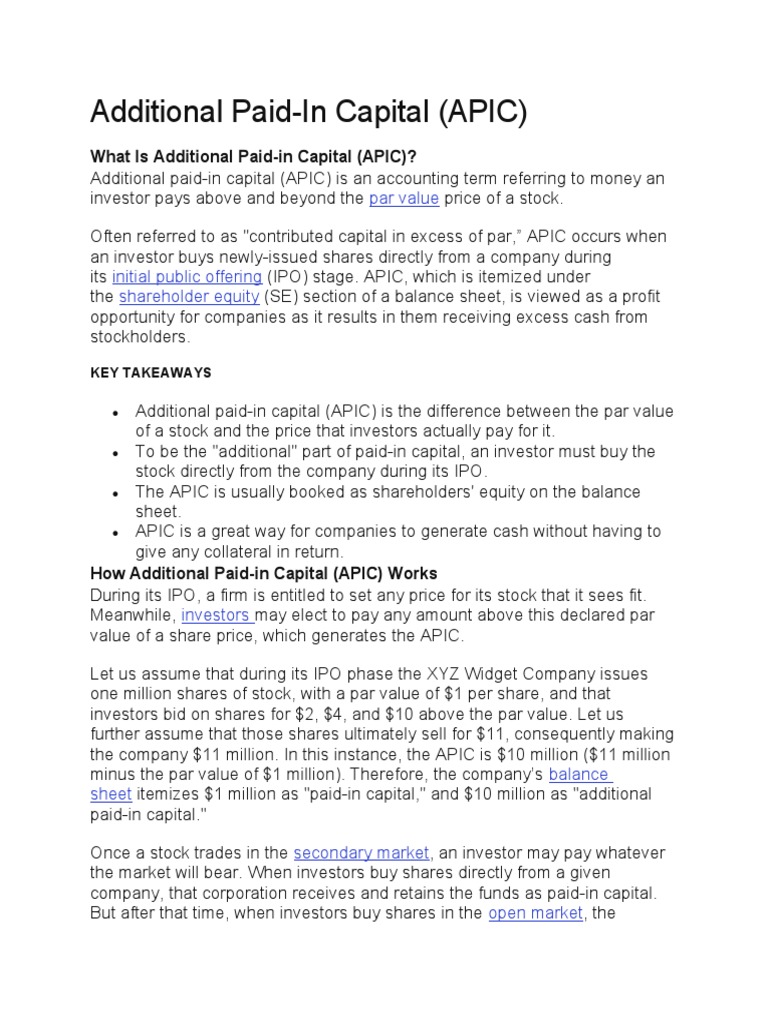 Additional Paid in Capital | PDF | Stocks | Financial Capital