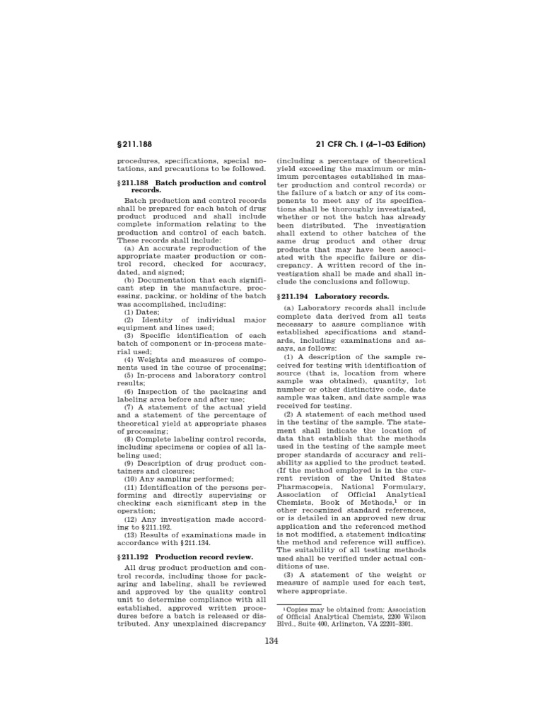 21 Cfr 211 Pdf Specification Technical Standard Assay