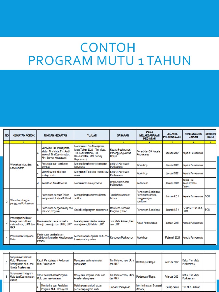 Contoh Program Mutu 1 Tahun | PDF
