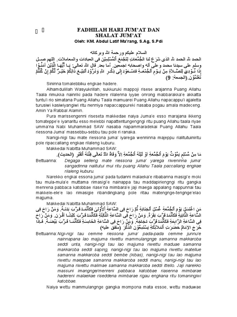 Fadhilah Hari Jum'at Oleh Latif Ma'Rang | PDF