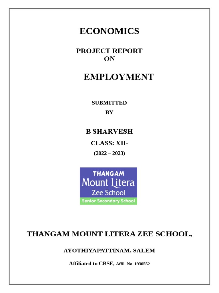 Economics Project Cover Page: Employment | PDF | Career & Growth