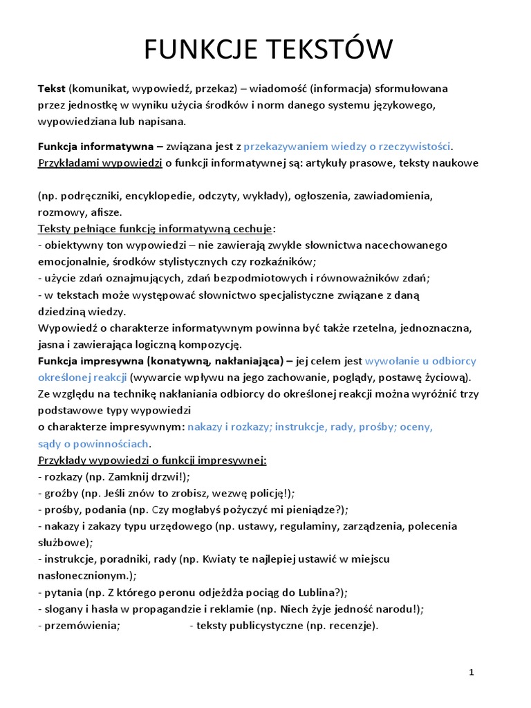 Notatka Funkcje Tekstów | PDF