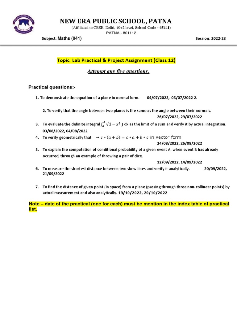 Math Practical Class 12-1 | PDF