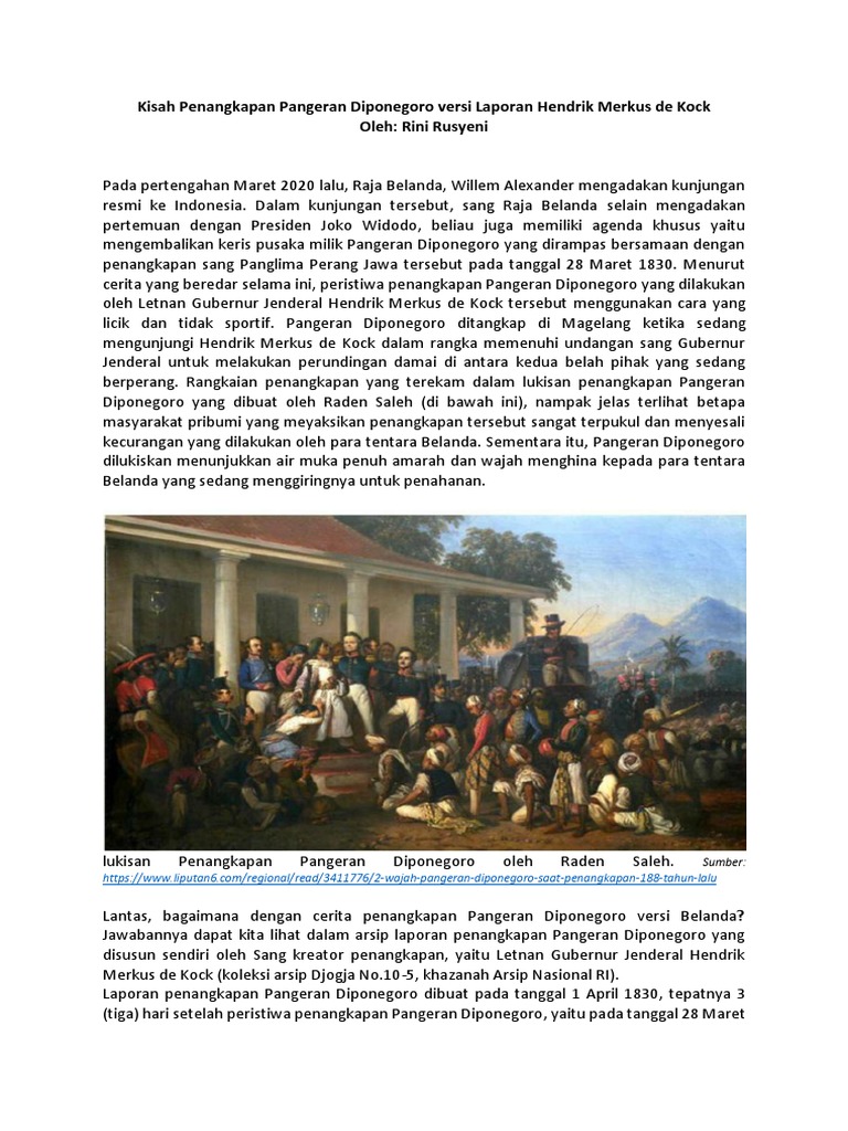 Kisah Penangkapan Pangeran Diponegoro Ve | PDF