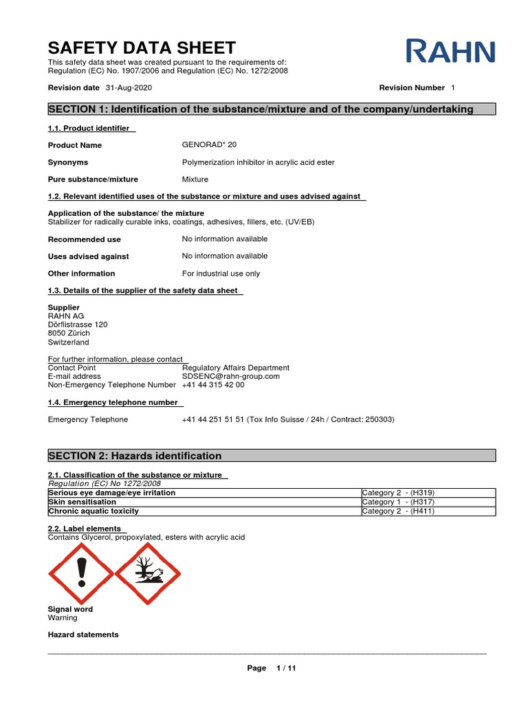 SDS Eng G20 V1 | PDF | Toxicity | Dangerous Goods