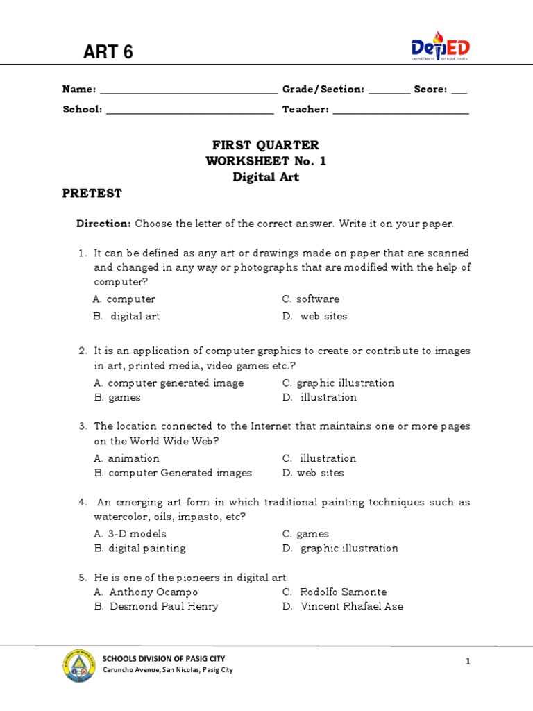 Arts 6 - Q1 - DW1 | PDF | Graphics | Computer Graphics