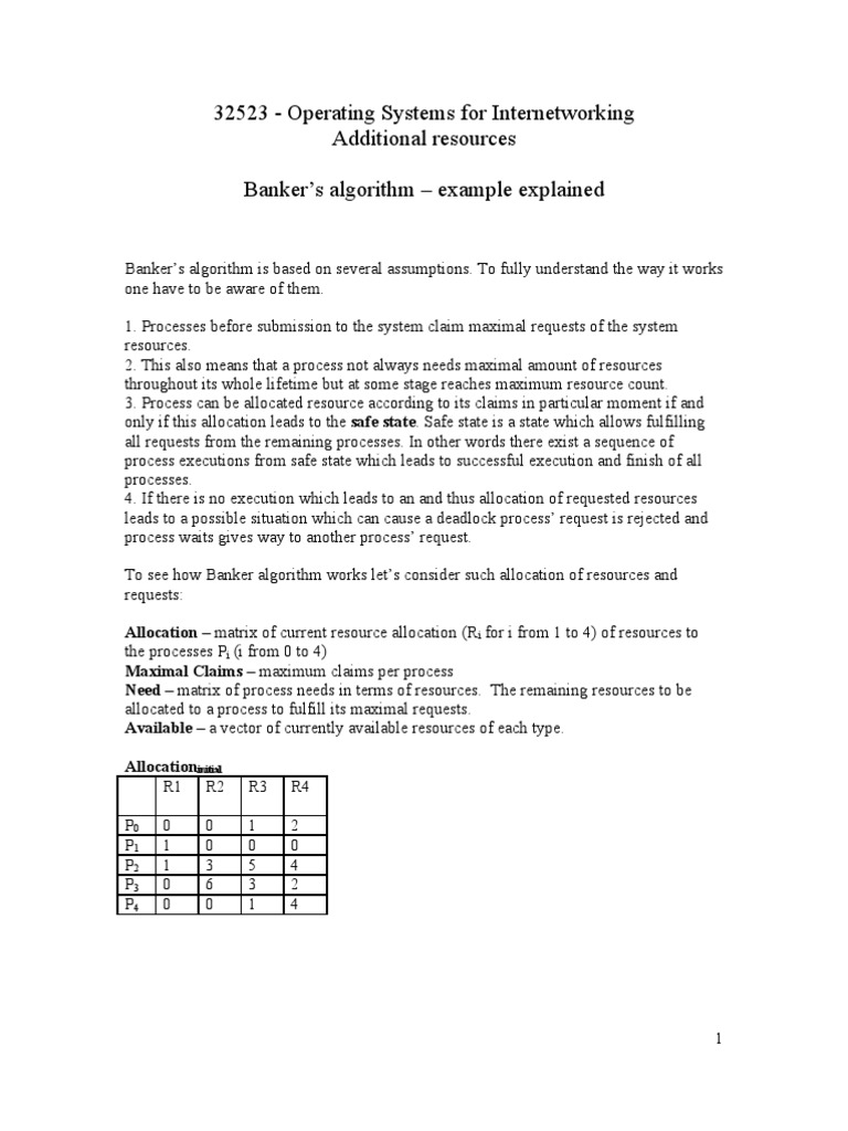 Operating Systems For Internetworking Additional Resources Banker's Algorithm - Example ...