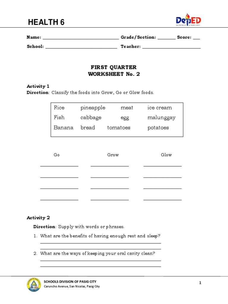 Health 6 - Q1 - DW2 | PDF | Health Sciences | Medical Specialties