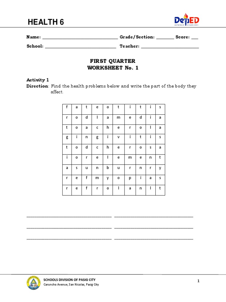 Health 6 - Q1 - DW1 | PDF | Clinical Medicine | Dentistry Branches