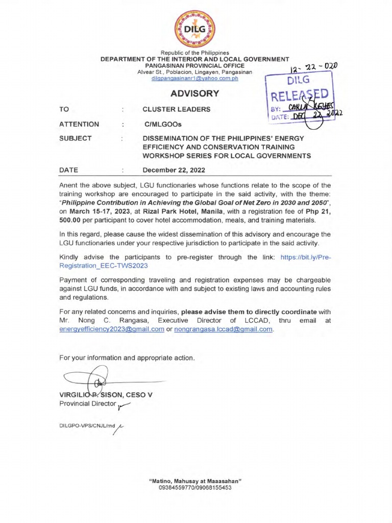 Dissemination of The Philippines' Energy Efficiency and Conservation Training Workshop Series ...