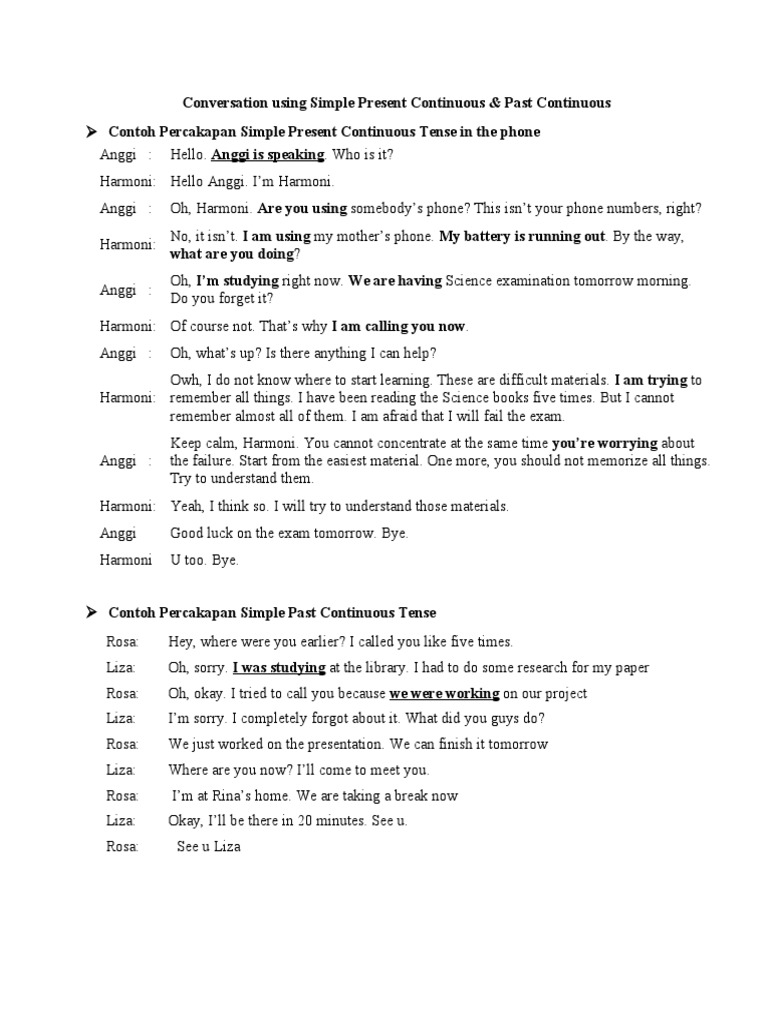 Conversation Using Simple Present Continuous and Past Continuous | PDF