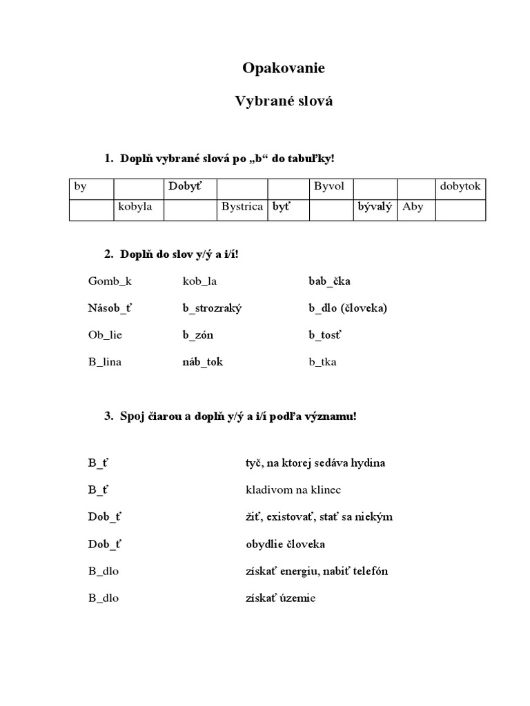 Opakovanie Vybrane Slova | PDF