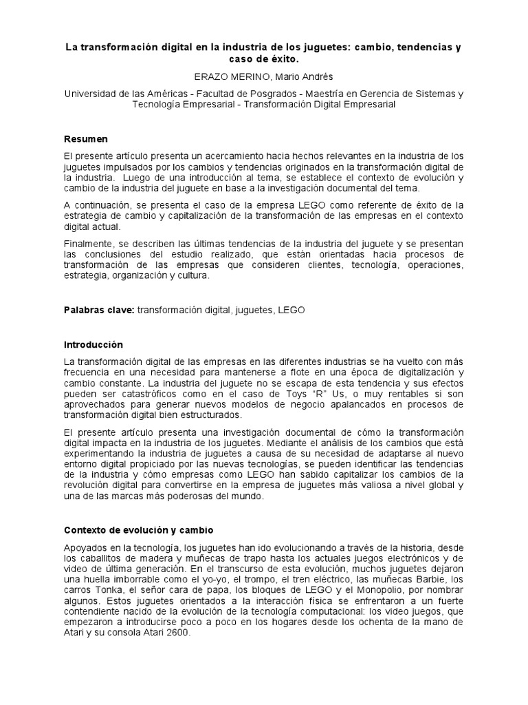 MARIO - ERAZO - Transformación Digital Industria de Los Juguetes | PDF ...