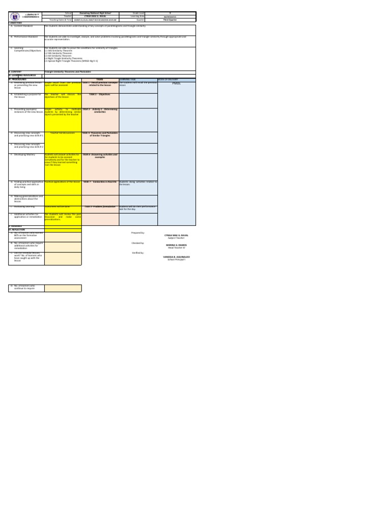 Grade 9 q3 Math Week 7 f2f DLL | PDF | Teachers | Learning