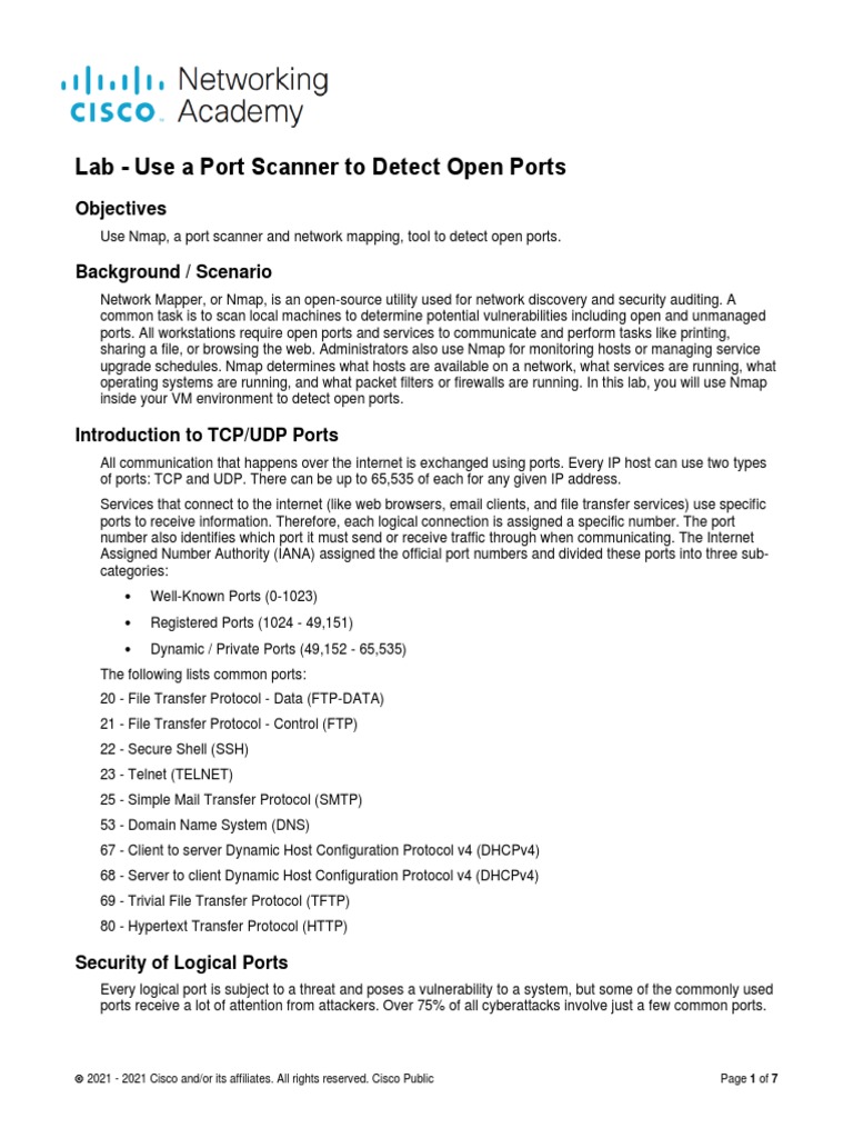 Lab - Use A Port Scanner To Detect Open Ports | PDF | Port (Computer Networking) | Computer Network