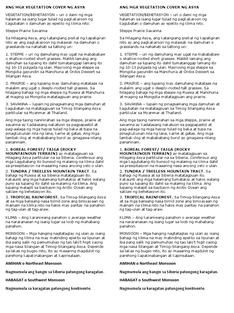Ang Mga Vegetation Cover NG Asya | PDF