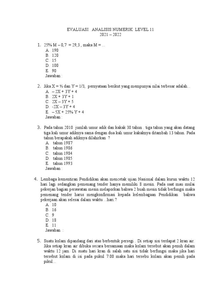 Evaluasi Analisis Numerik Level 11 | PDF
