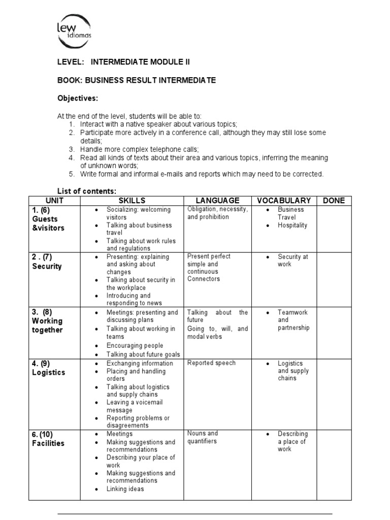 Business Result - Intermediate Module II | PDF | Grammar | Cognition