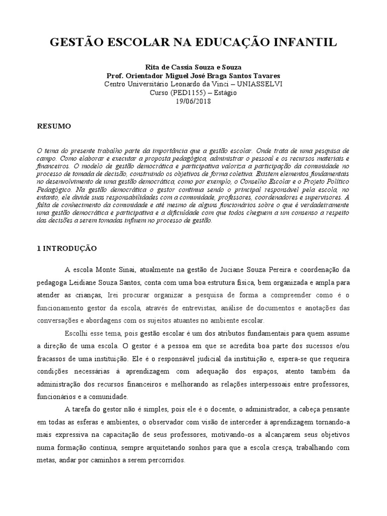 PAPER GESTAO Escolar (Rita) | PDF | Pedagogia | Família