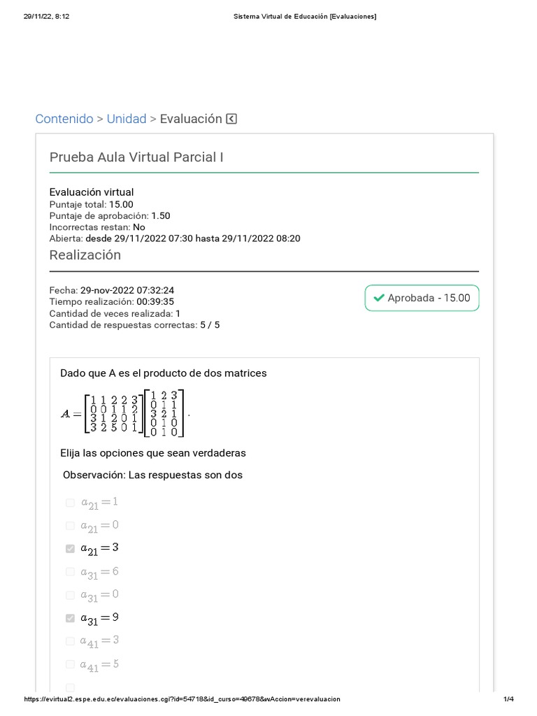 Prueba Virtual 1P | PDF | Matriz (Matemáticas) | Análisis funcional