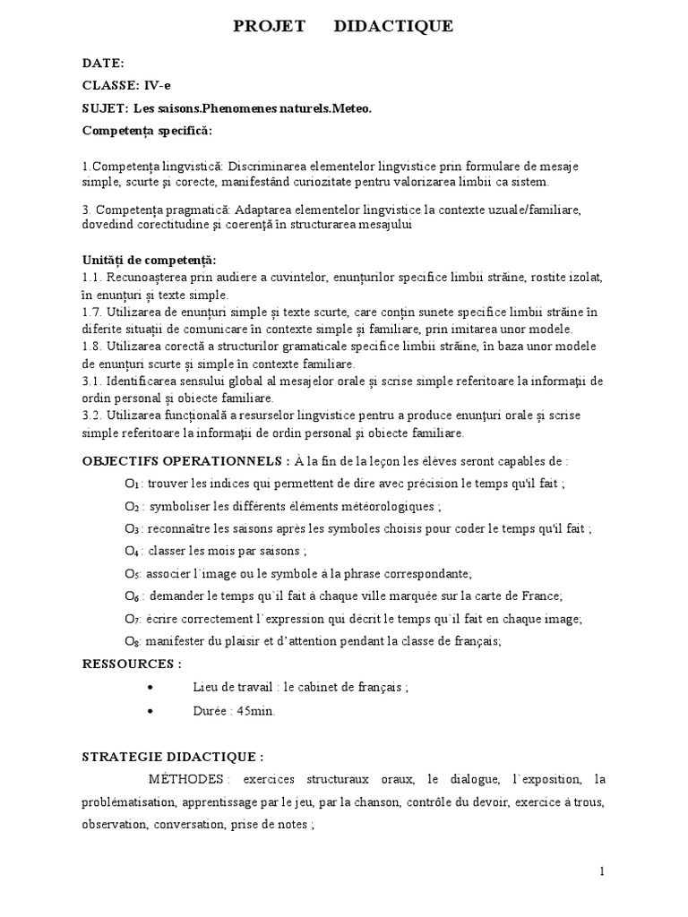 Projet de classe : La météo et les saisons | PDF | Apprentissage ...