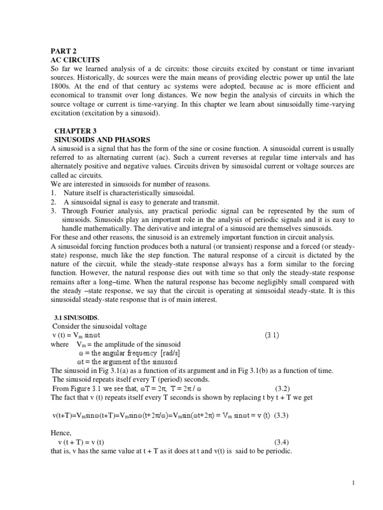Chapter 3 Sinusoids and Phasors | PDF | Electrical Impedance | Complex Number