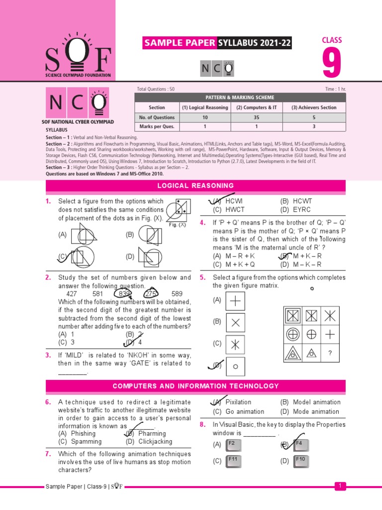 Nco - Sample - Paper - Class-9 2 | PDF | Computer Data Storage | Operating System