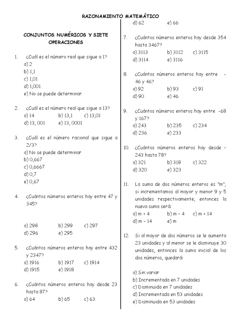 Conjunto Numericos y Siete Operaciones | PDF | Sustracción | Conceptos ...