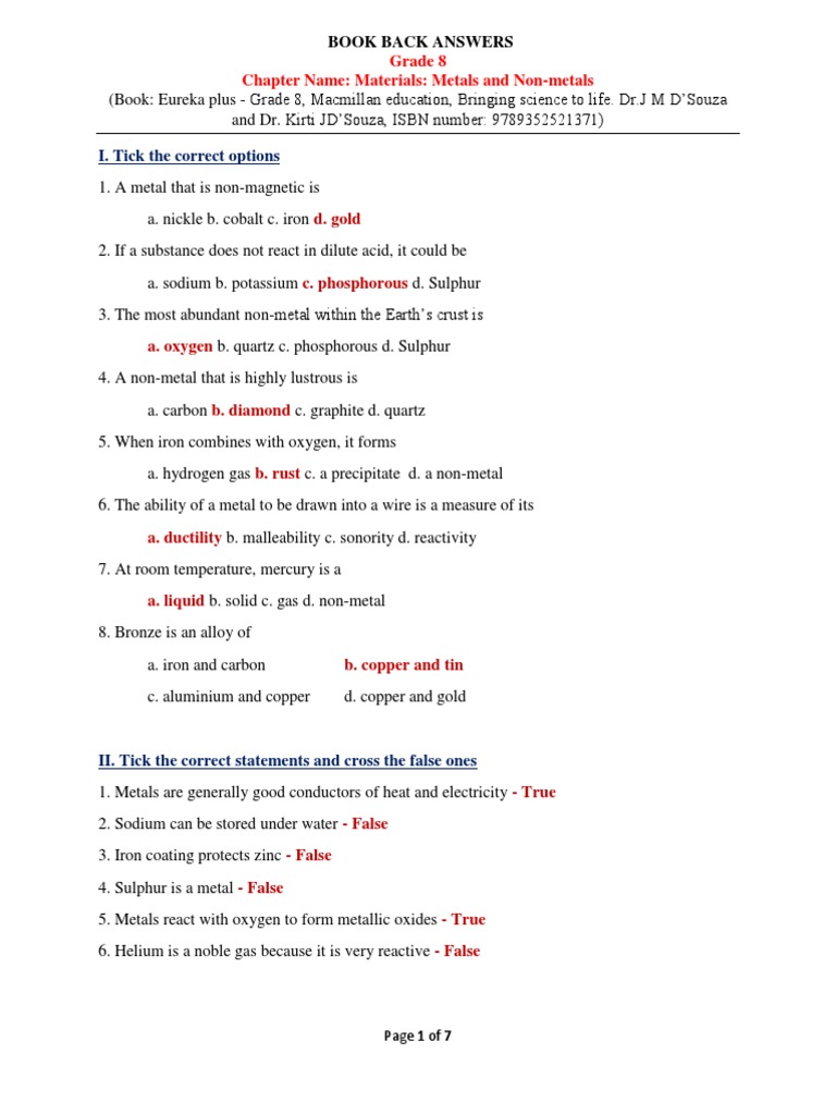 6 - Materials - Metals and Non-Metals - Book Back Answers | PDF ... 6 - Materials - Metals and Non-Metals - Book Back Answers | PDF ...