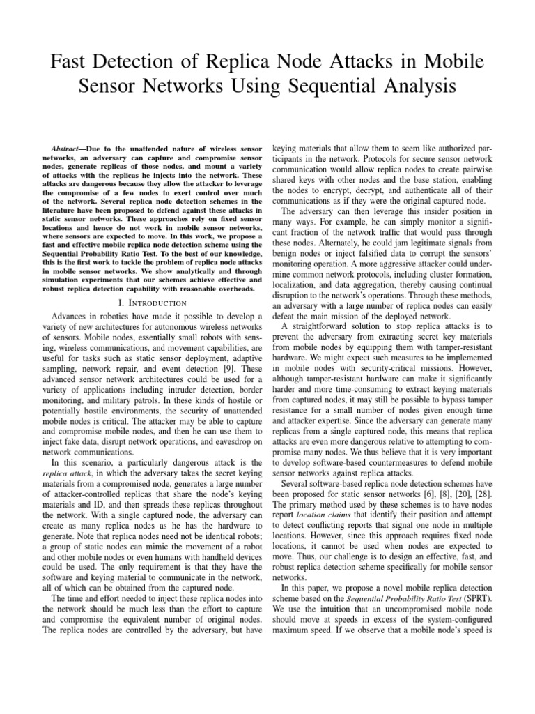 Fast Detection Of Mobile Replica Node Attacks In Wireless Sensor Networks Using Sequential