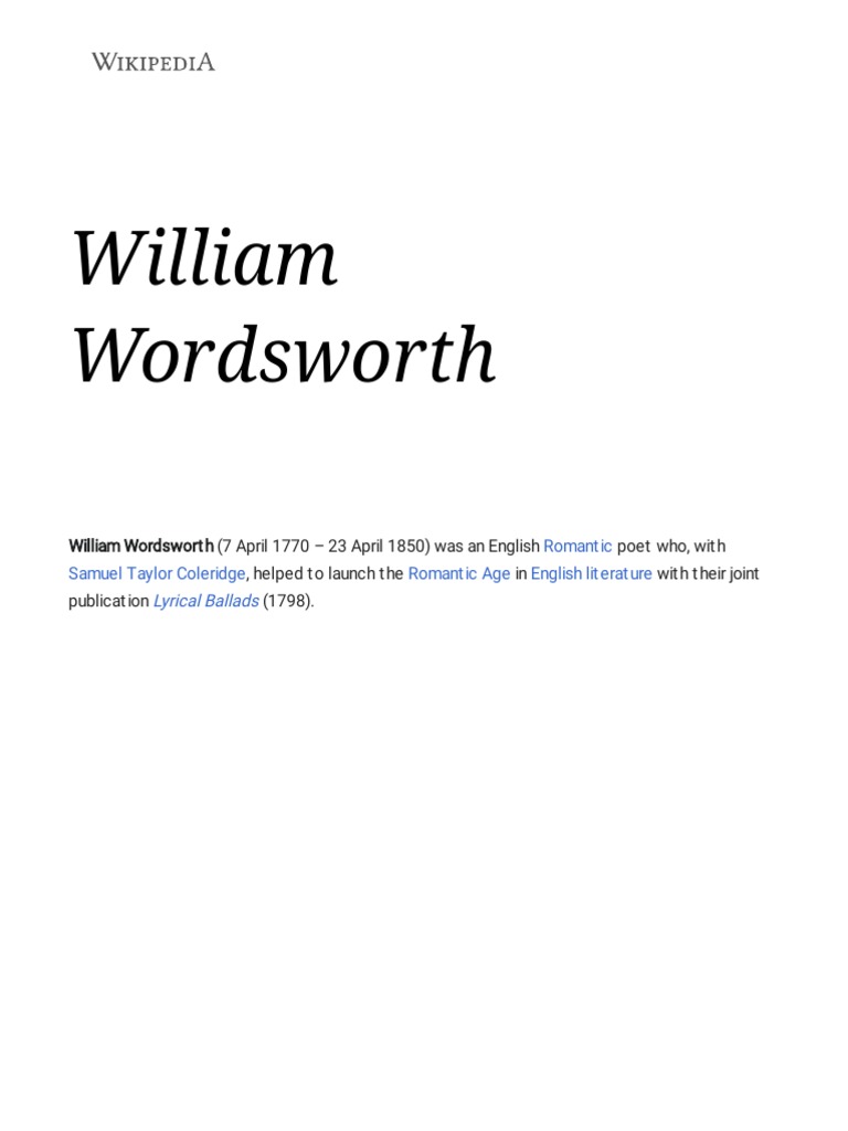 William Wordsworth: A Biography of the Renowned English Romantic Poet ...