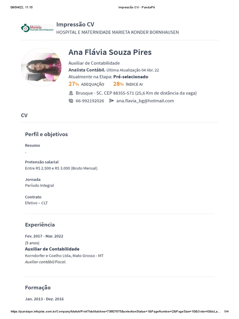 CV de Ana Flávia Souza Pires | PDF | Contabilidade