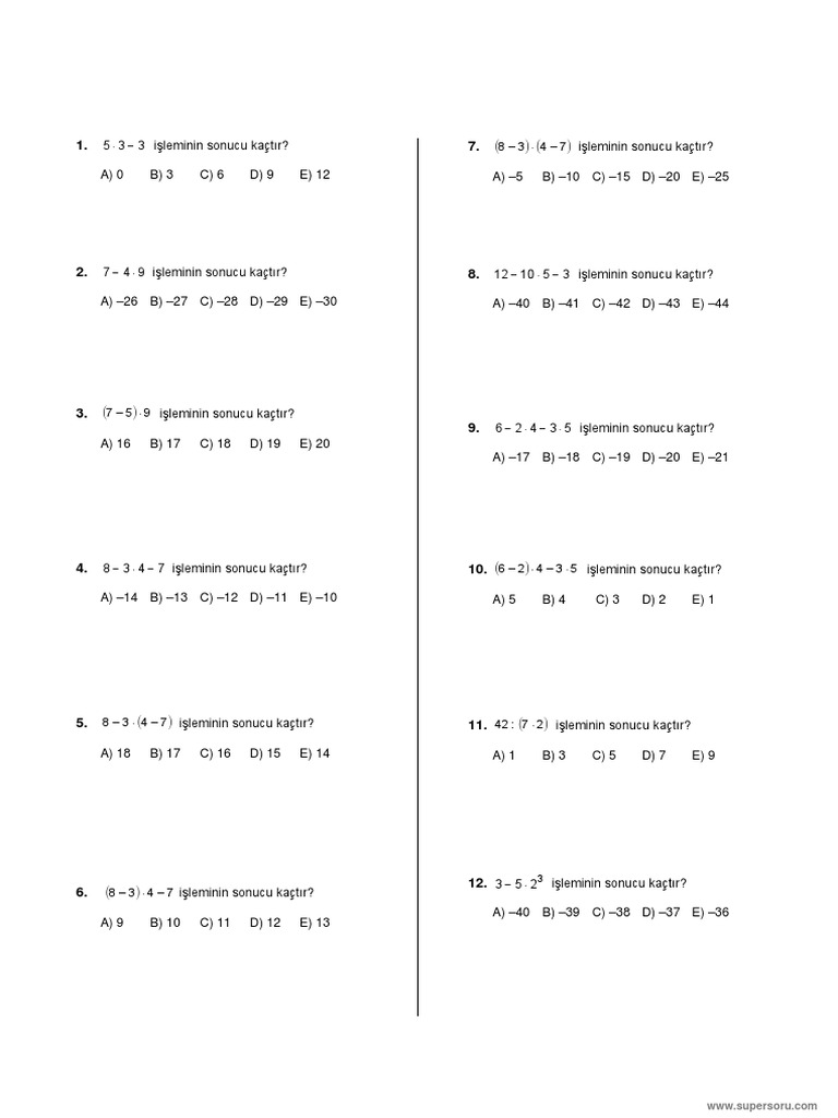 Dort Islem Ve Islem Onceligi Testi Supersorucom 1666235329 | PDF