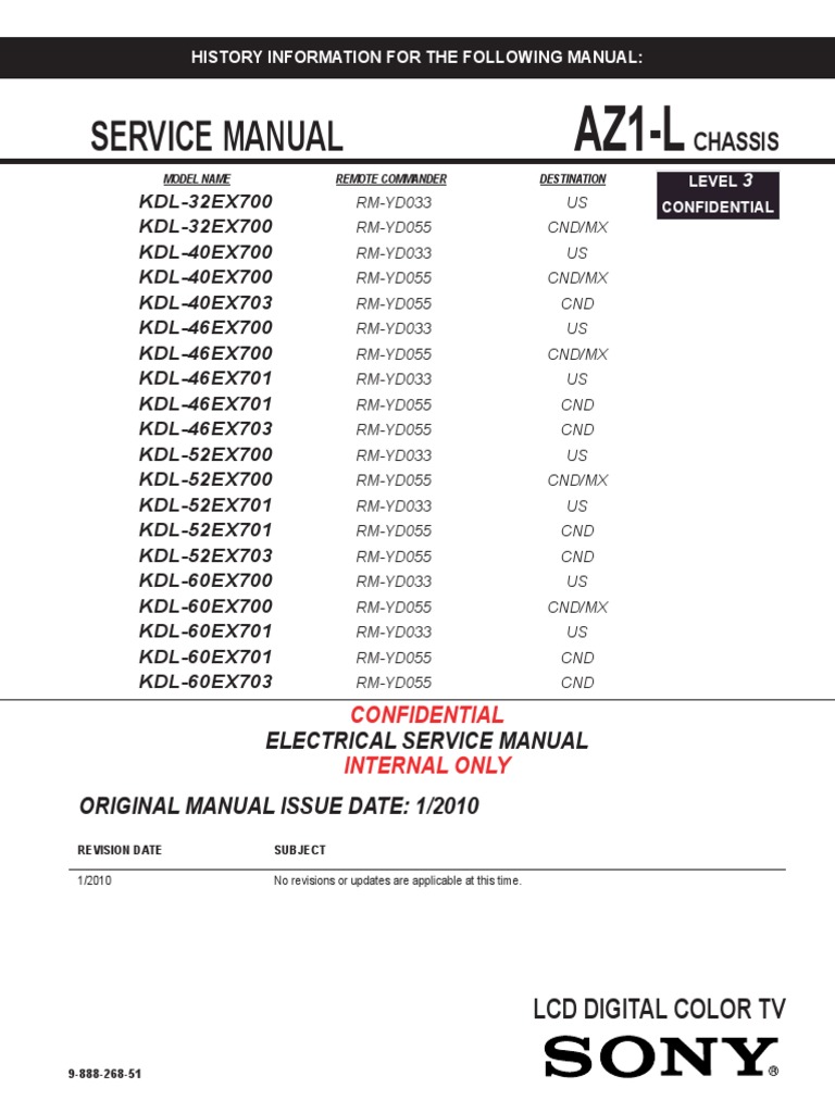Sony KDL-32EX700 шасси AZ1-L 9-888-268-51 | PDF | Transistor | Field ...