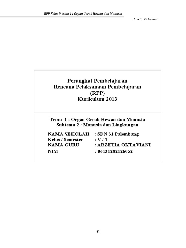 RPP Kelas V Tema 1 | PDF