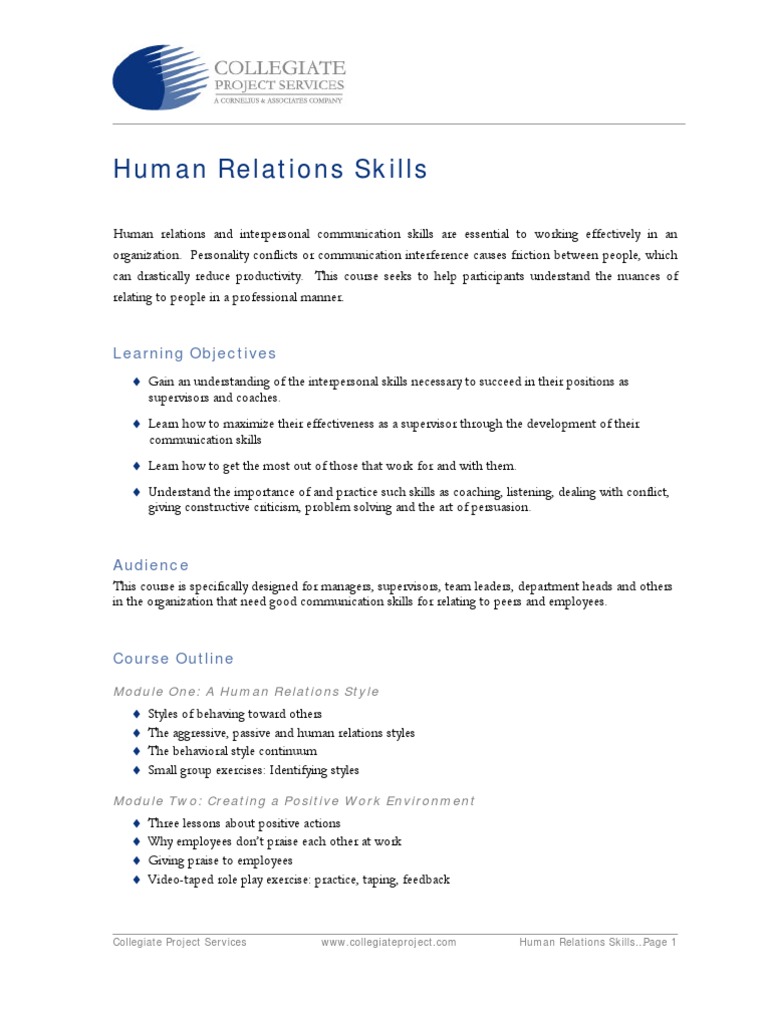 Human Relations Skills | Download Free PDF | Homework | Learning