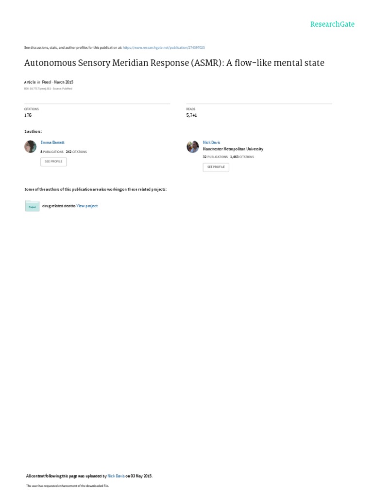 Autonomous Sensory Meridian Response (ASMR) - A Flow-Like Mental State ...