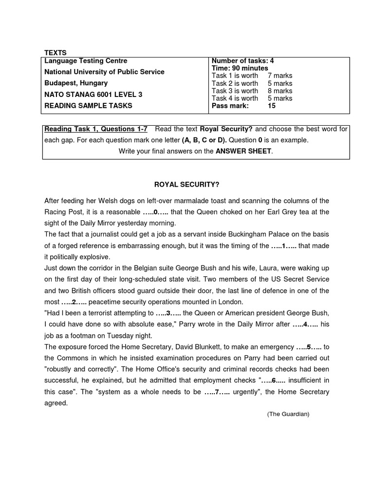 STANAG 6001 Level 3 Reading Tasks | PDF | United States National ...