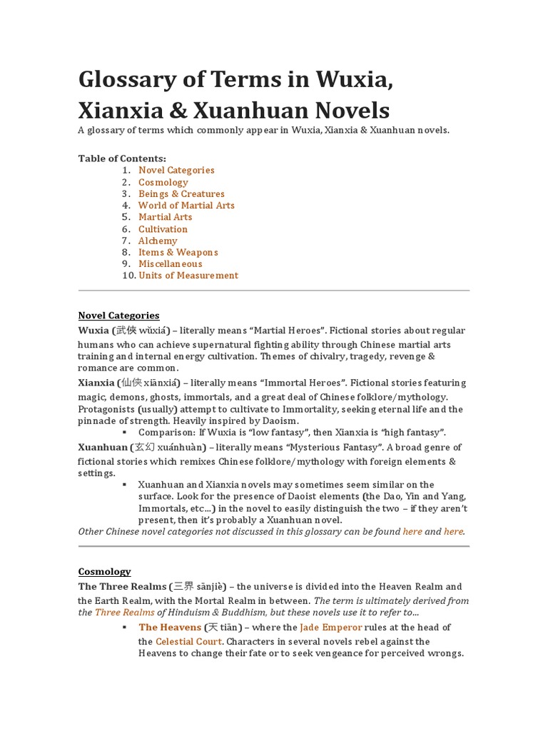 Glossary of Terms in Wuxia, Xianxia & Xuanhuan Novels | PDF | Yin And ...