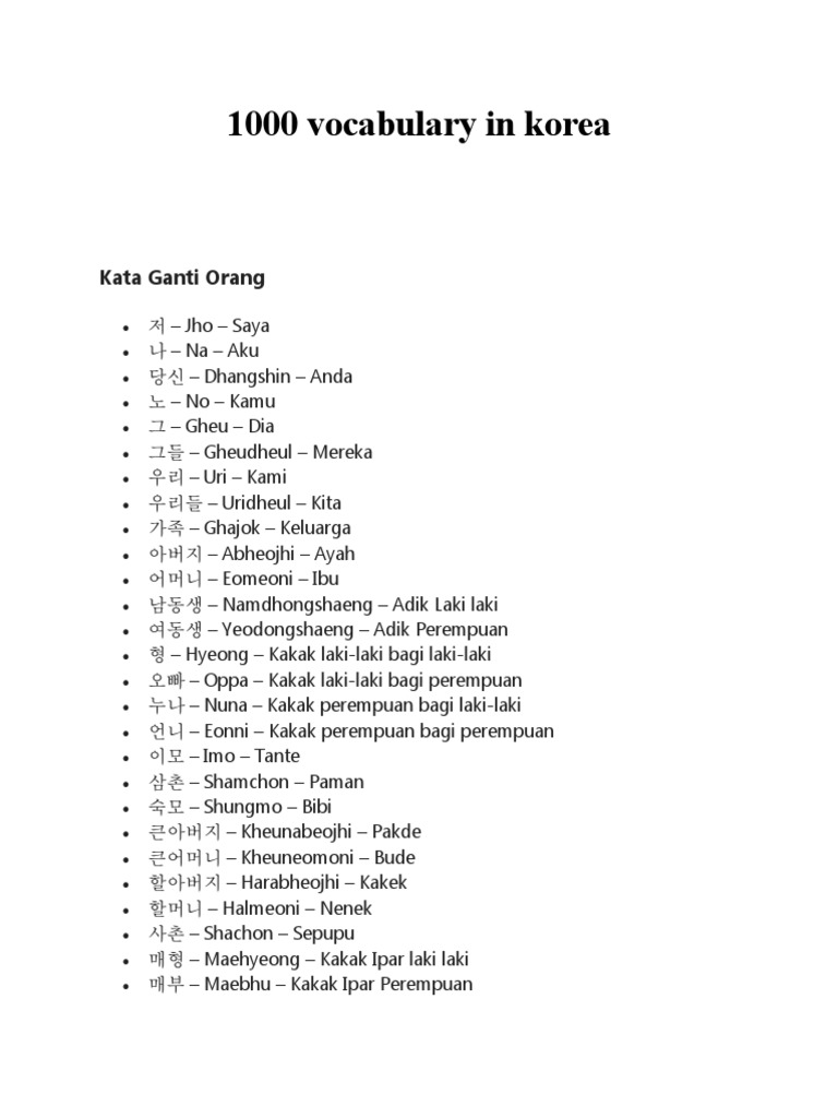 Korean Vocabulary for Beginners | PDF