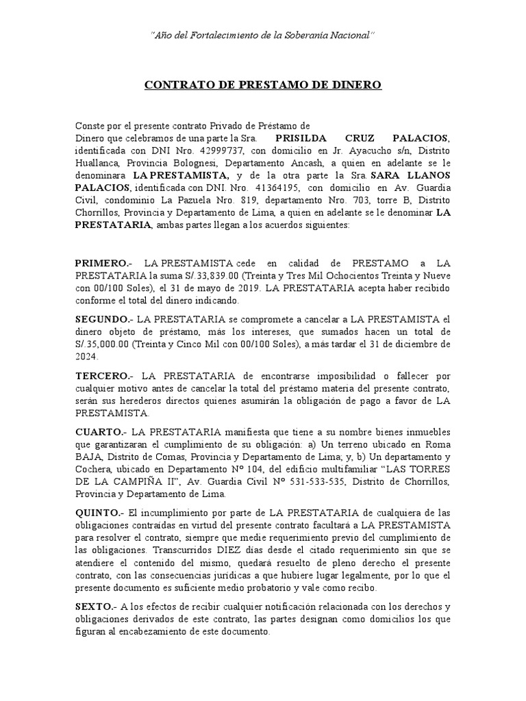Contrato de Prestamo de Dinero | PDF | Derecho privado | Ley común