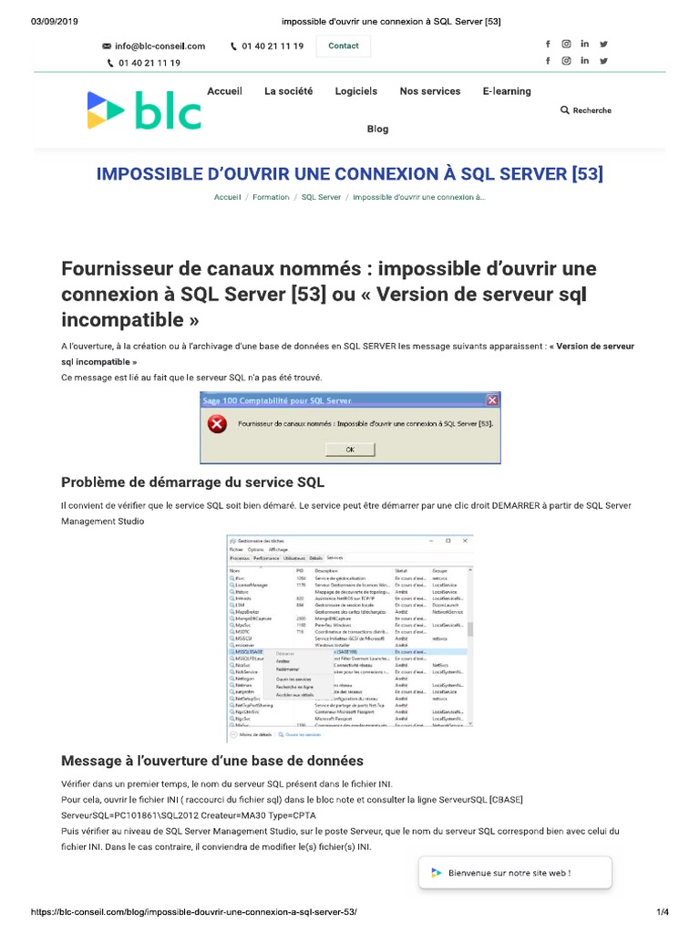 Fournisseur de Canaux Nommés - Impossible D'ouvrir Une Connexion À SQL Server 53 | PDF