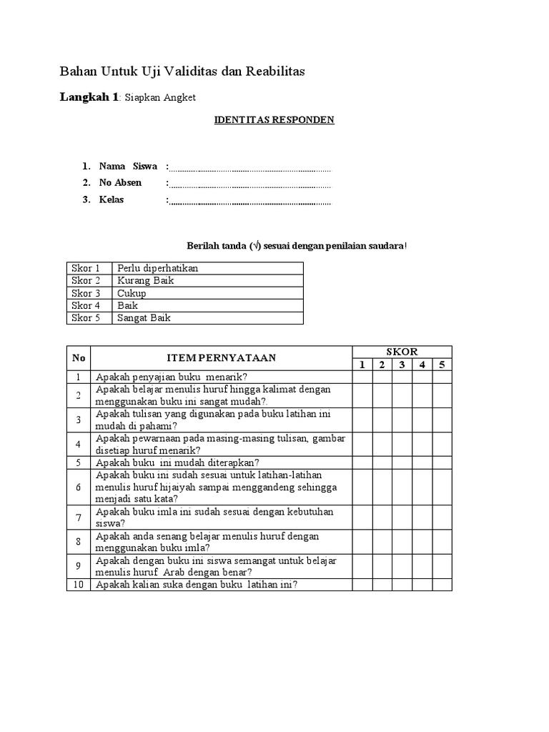 Contoh Angket untuk Validitas Buku | PDF | Seni & Disiplin Bahasa
