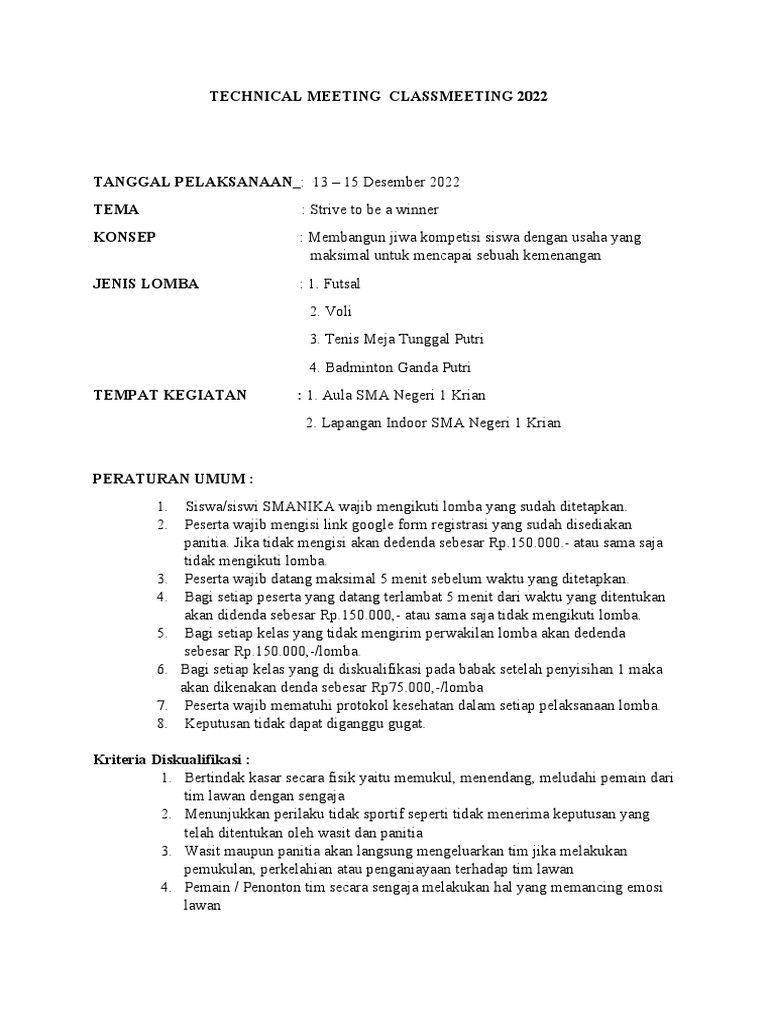 Juknis Classmeet 2022-1 | PDF